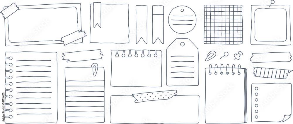 Hand drawn sketch paper notes, doodle notebook stickers, daily planner ...