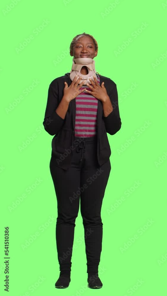 Vertical video: Unwell hurt person wearing cervical neck collar after ...