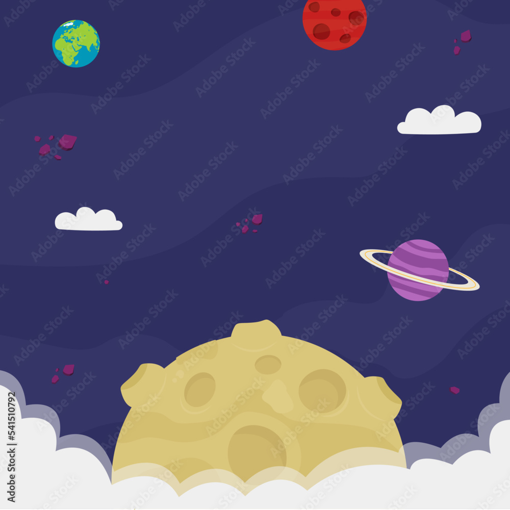 Cosmic background with clouds, planets in cartoon style Stock ...