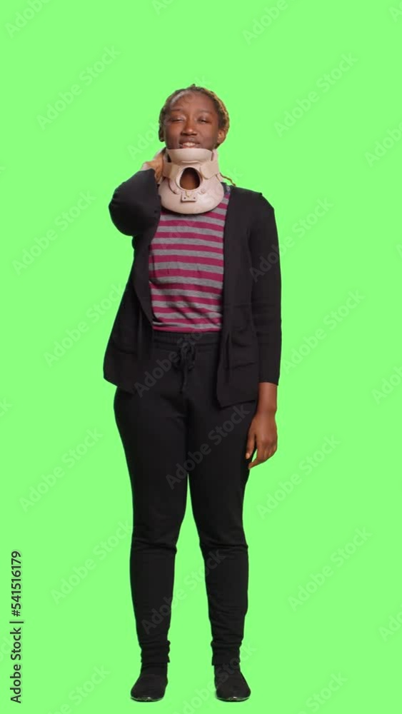 Vertical video: Unwell young adult with cervical neck collar after ...