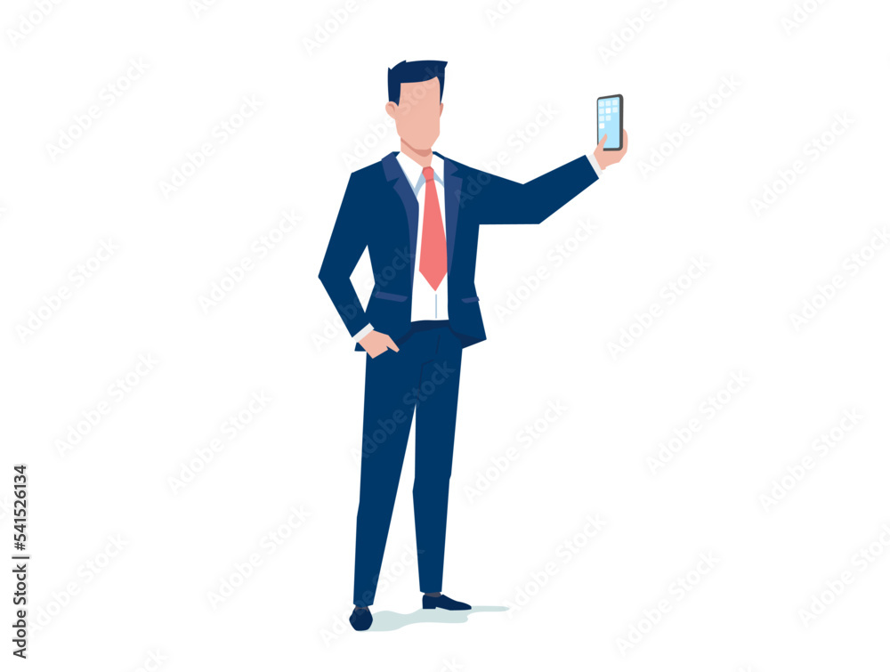 Vector business illustration of business man and phone on white color ...
