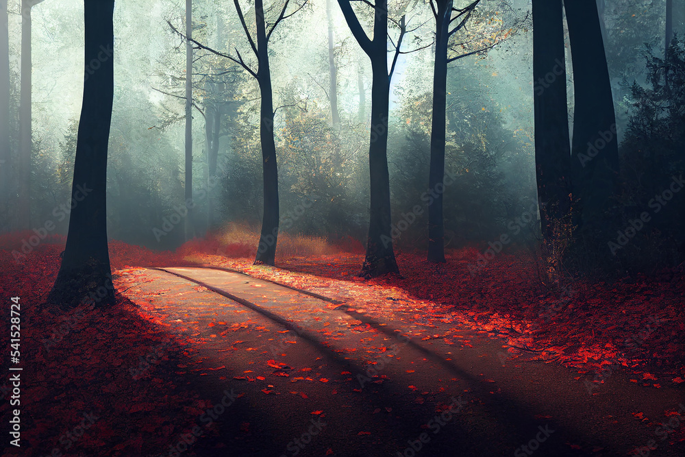 colorful Very beautiful fall forest at night with an epic fall foliage ...