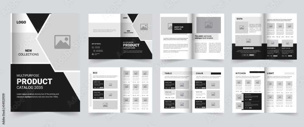 a4 product catalog design template, simple modern Black catalogue ...