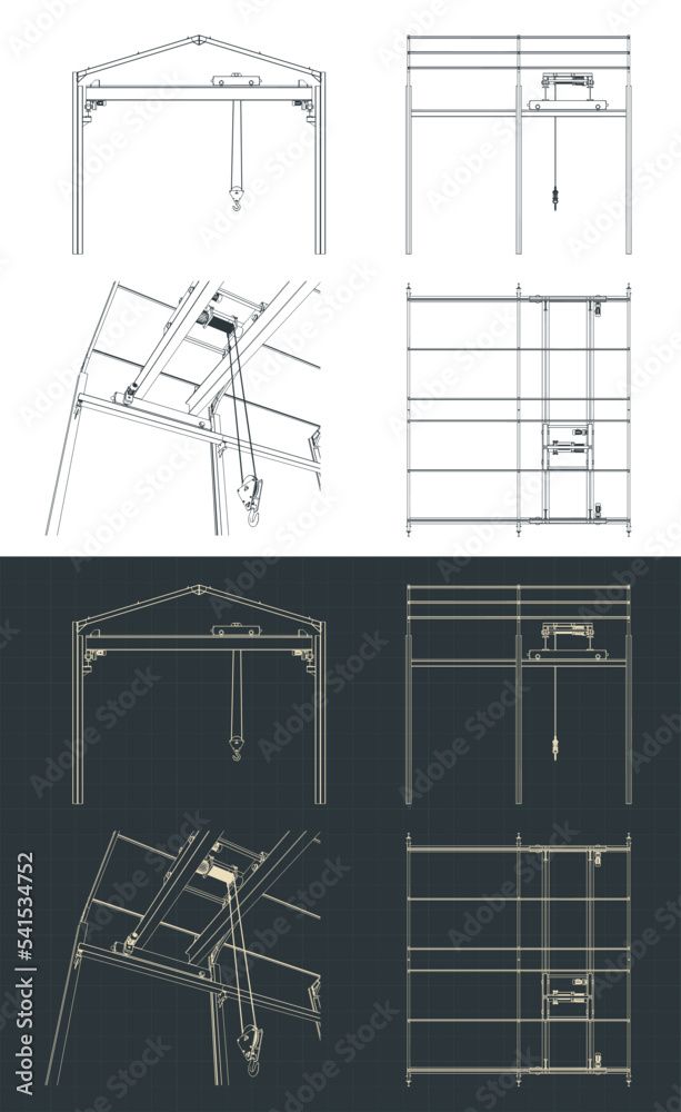Overhead crane and warehouse structure blueprints Stock Vector | Adobe ...