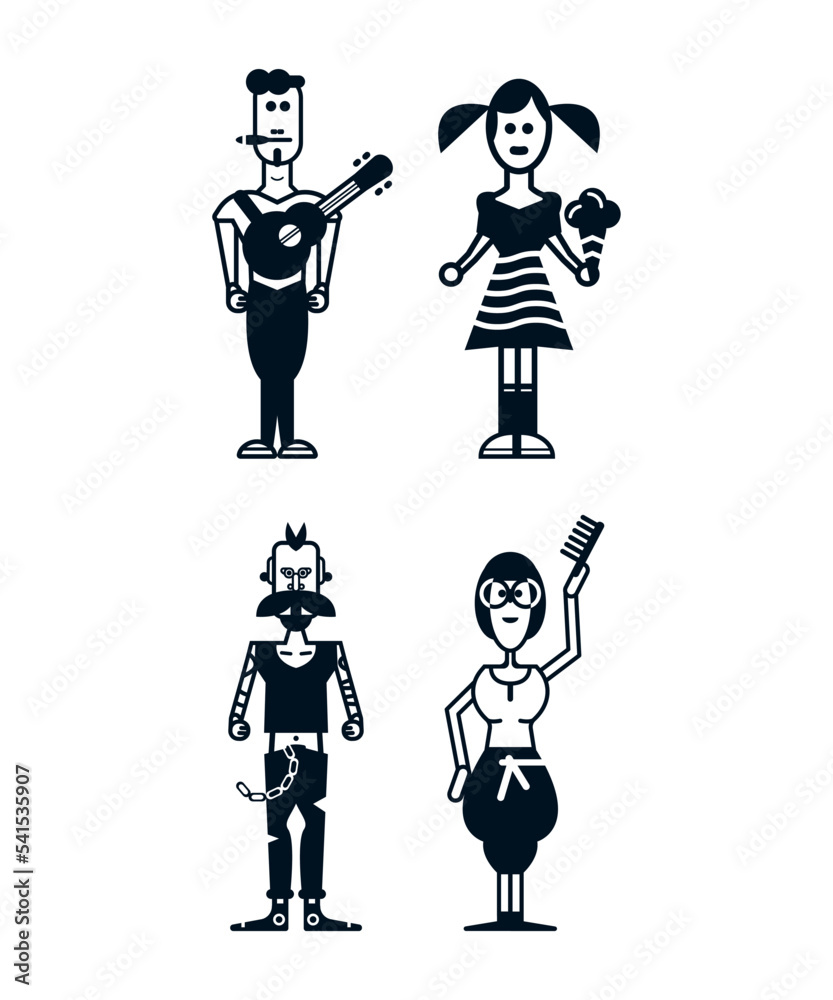 Collection of geometric people of various professions and social groups ...