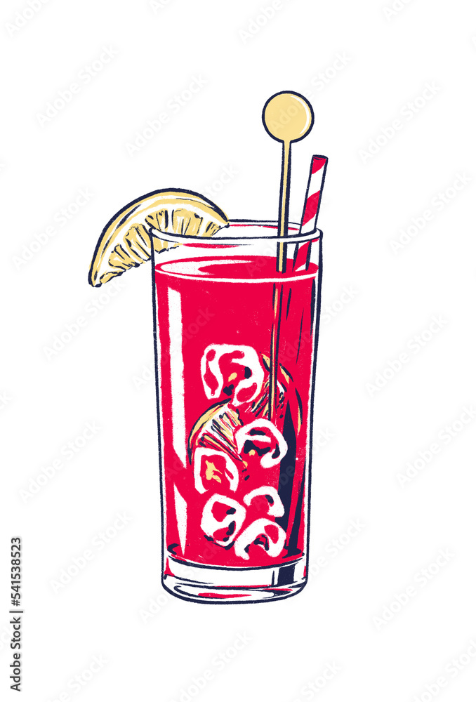 red alcoholic cocktail drink isolated on white background - red juice beverage in highball glass ...