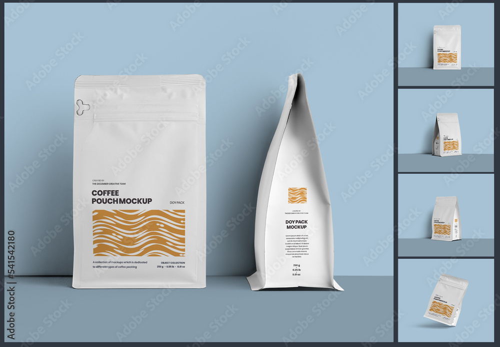 5 Coffee Pack Mockup, Pouch Bag Stock Template | Adobe Stock