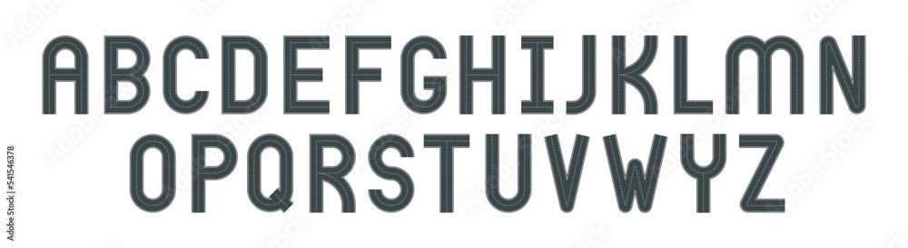 Vector illustration of road alphabet with white markings isolated on ...