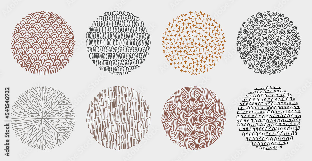 Set of hand drawn abstract lines and curves patterns. Circle doodle ...