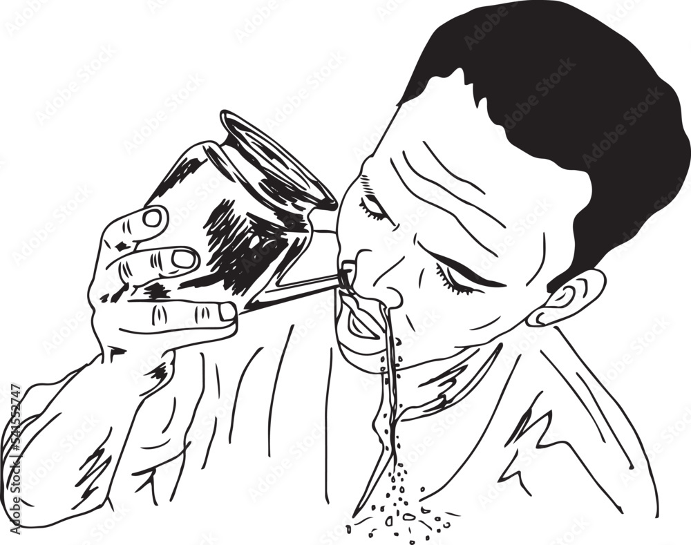 man doing nasal cleaning with saline water pot, Ancient indian method ...