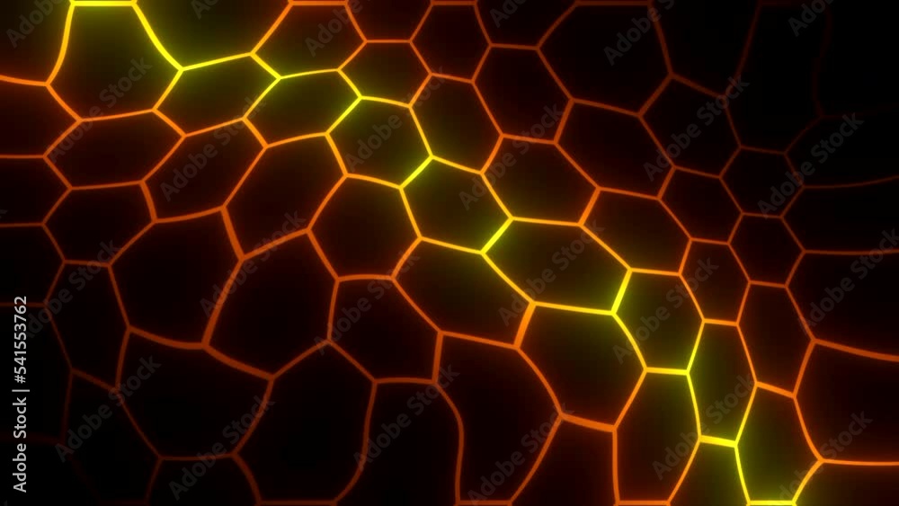 Background with pattern of neon hexagons. Motion. Neon lines in moving ...