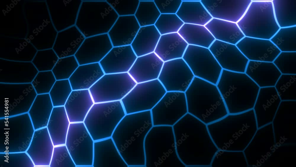 Liquid pattern of neon hexagons. Motion. Neon lines in moving pattern ...