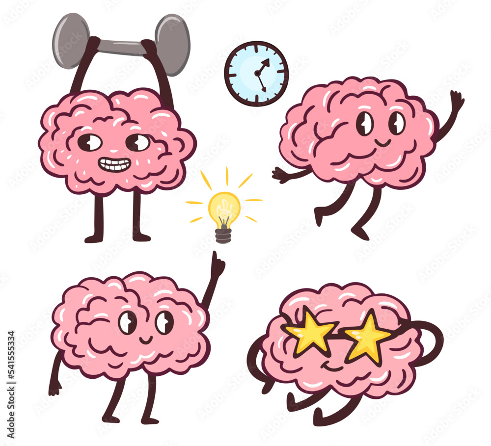 Vector set of funny and cute characters of brain. Funny characters ...