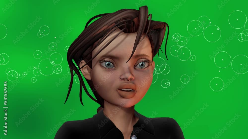 3d animation, one cartoon character speaking on a green background with ...