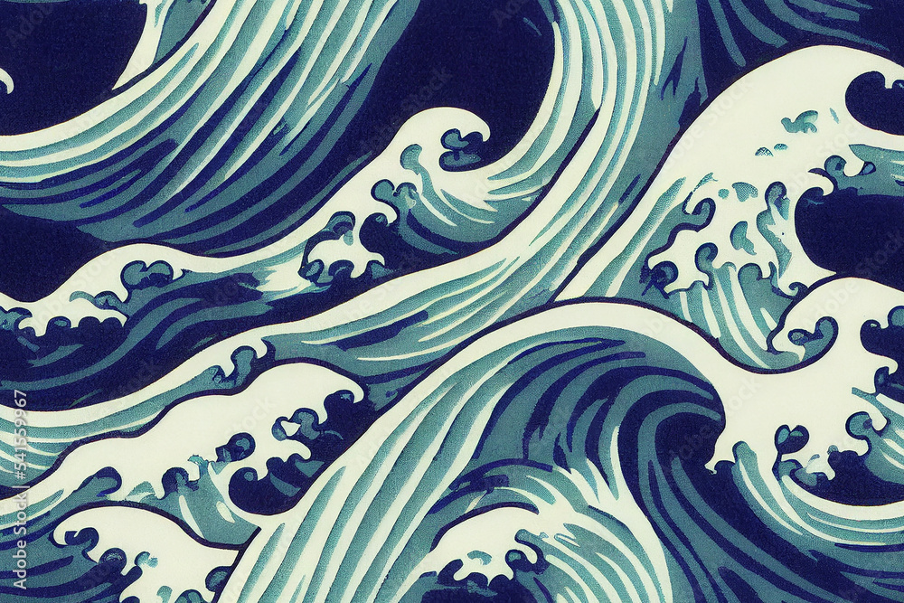 Abstract Waves Pattern inspired by Japanese Ukiyo-e art Style. Stock ...