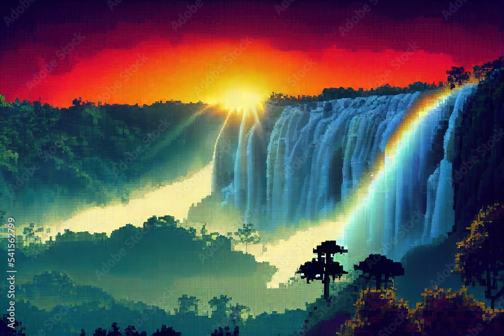 Pixel art of victoria falls for NFT, wallpaper, game, other backgrounds ...