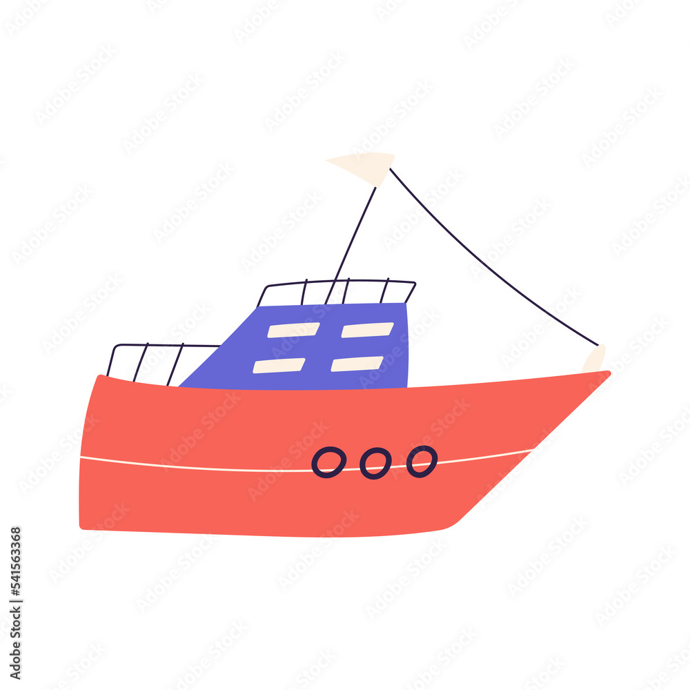 Cute ship or boat, cartoon flat vector illustration isolated on white ...
