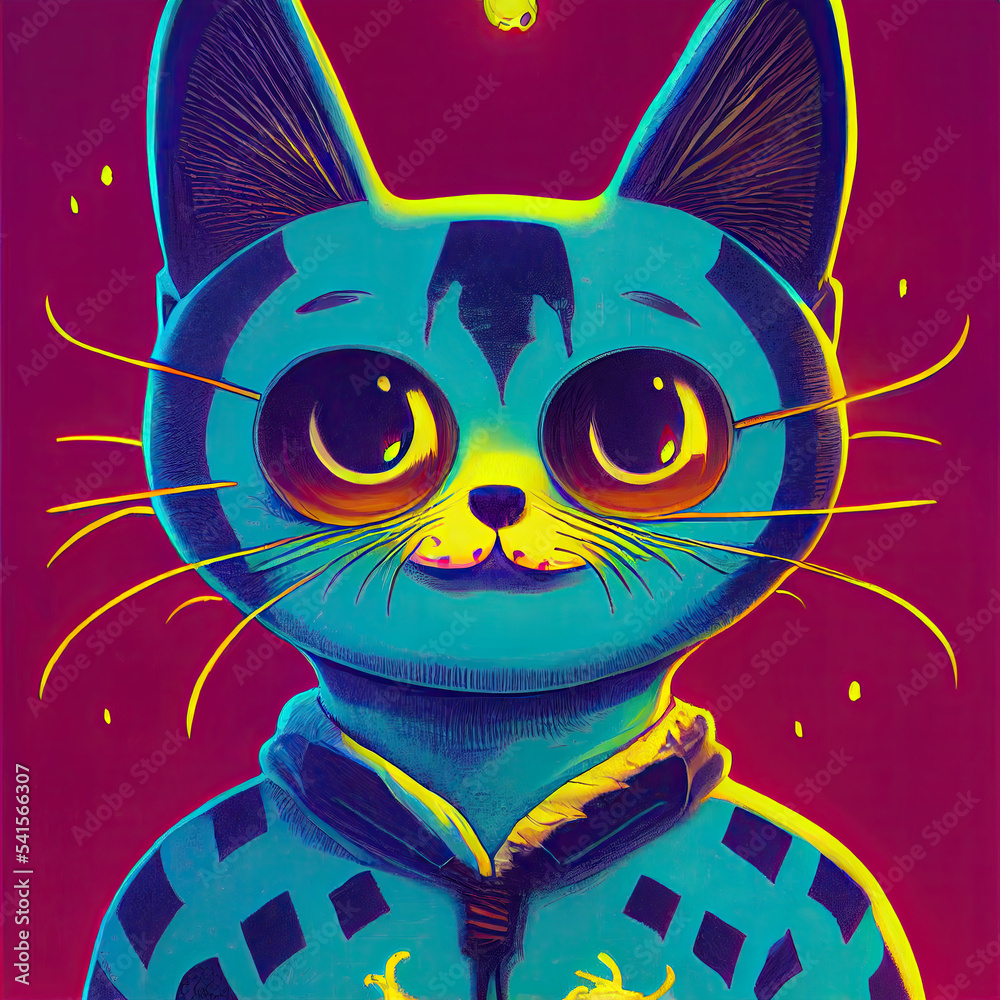 Colorful Abstract Cat Cartoon Generative Ai Art Stock Illustration