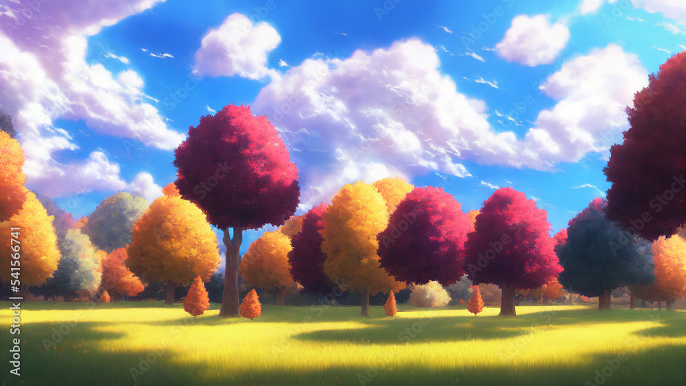 Illustration of an autumn fall landscape Stock Illustration | Adobe Stock