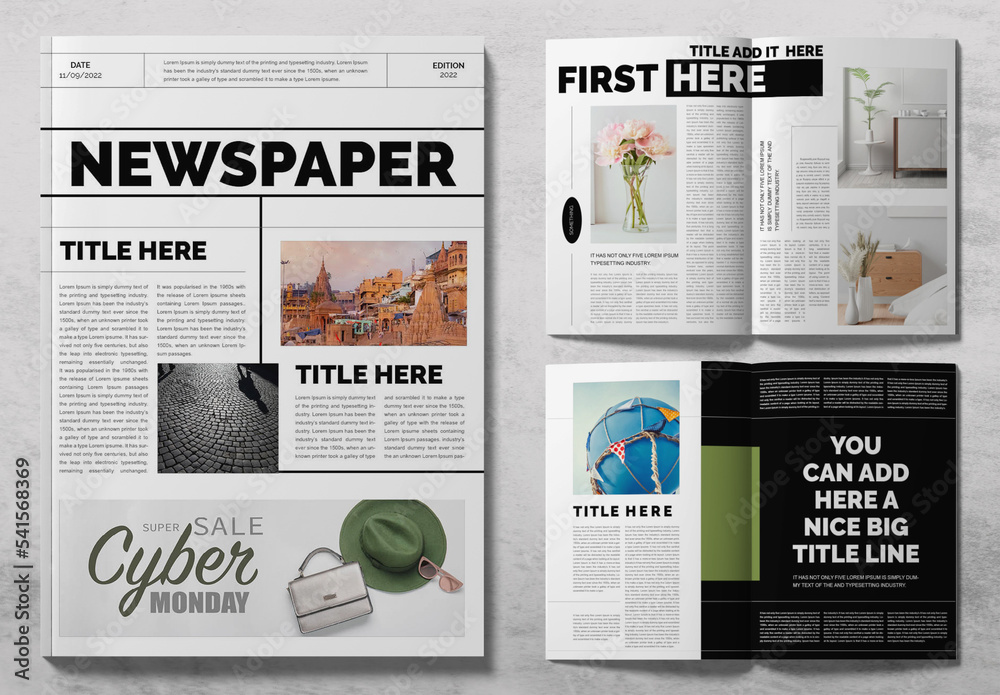 Old and Classic Tabloid Newspaper Layout plantilla de Stock | Adobe Stock