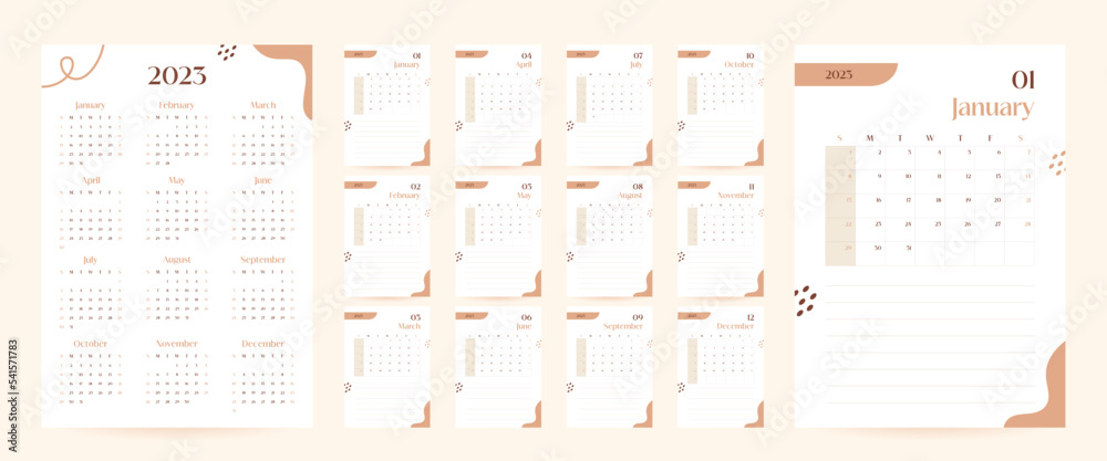 Monthly wall calendar 2023 template in trendy minimalist Style, cover ...