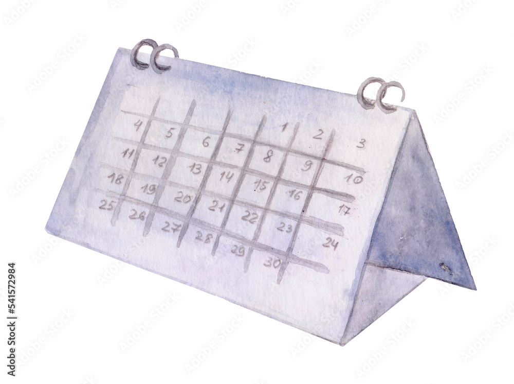Watercolor calendar. Watercolor illustration handmade art, isolated on ...