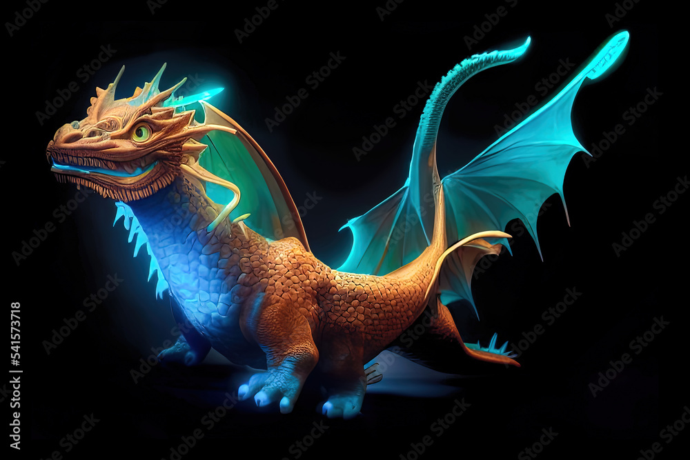 Bioluminous four legged Draxolotl - Half dragon, half axolotl Stock ...