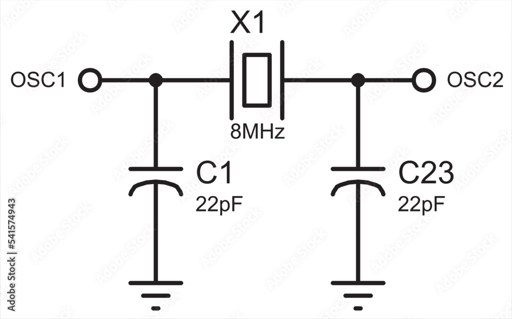 Vector Electrical Circuit With Capacitor Quartz Resonator And Gnd Electrical Schematic Diagram