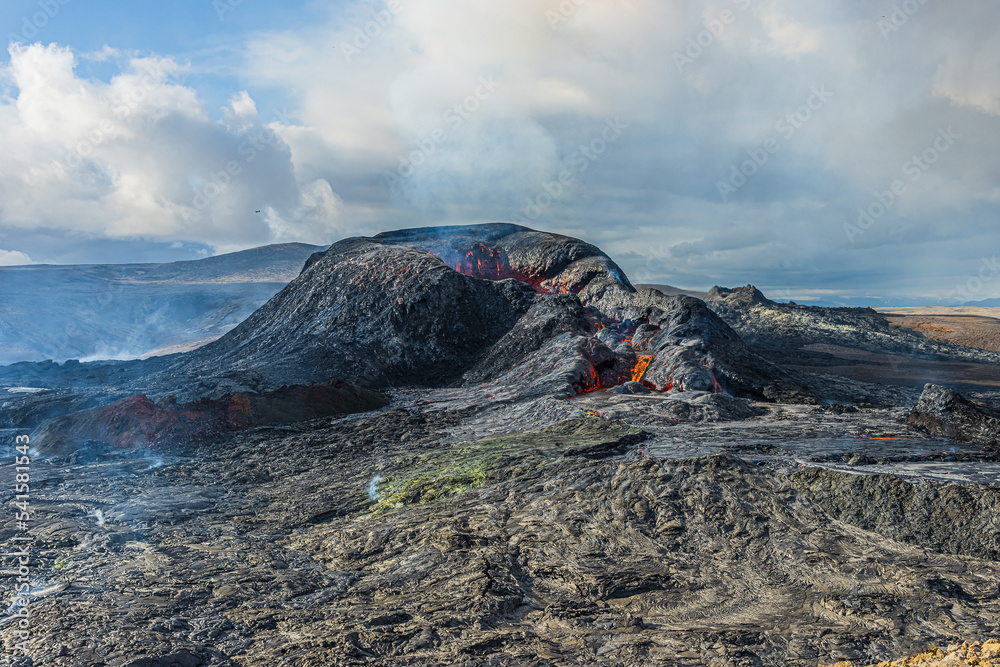 Volcanic landscape in Iceland. active volcano of Reykjanes Peninsula in ...