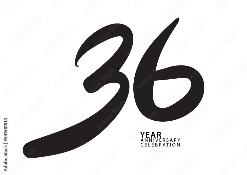 36 year anniversary celebration black color logotype vector, 36 number ...