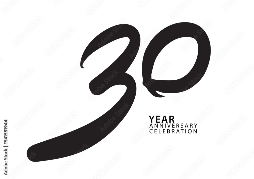 30 year anniversary celebration black color logotype vector, 30 number ...