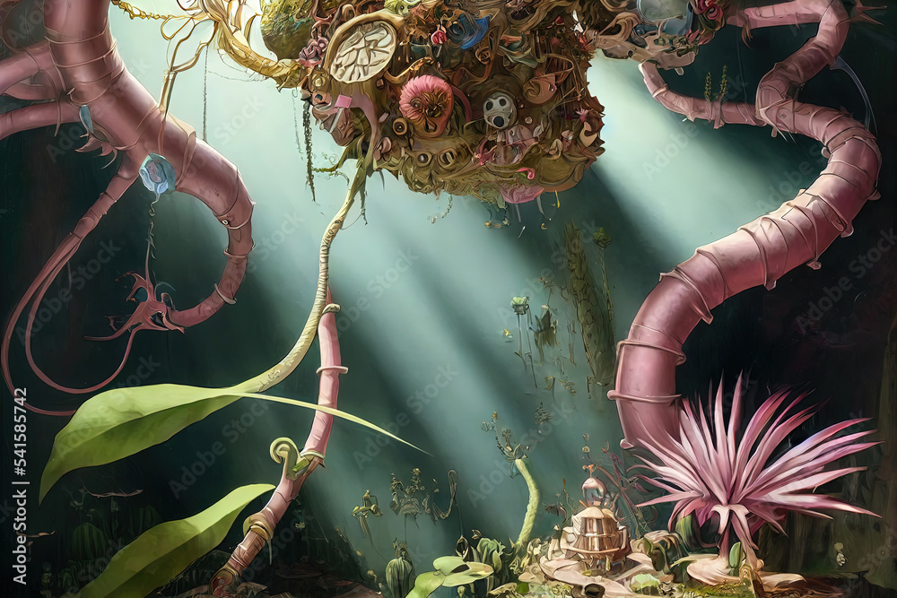 Digital abstract psychedelic illustration featuring nature and ...