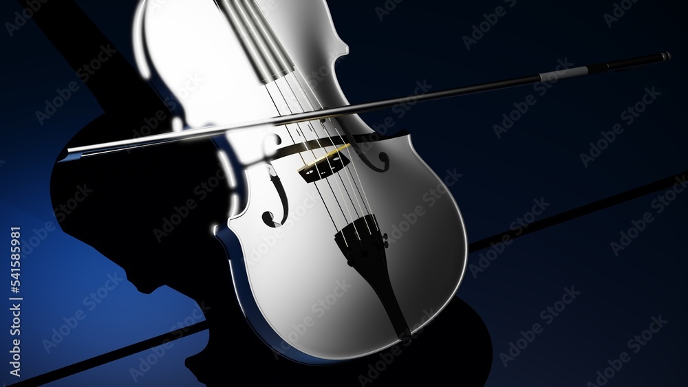 Silver classic violin on deep blue planes under spot lighting ...
