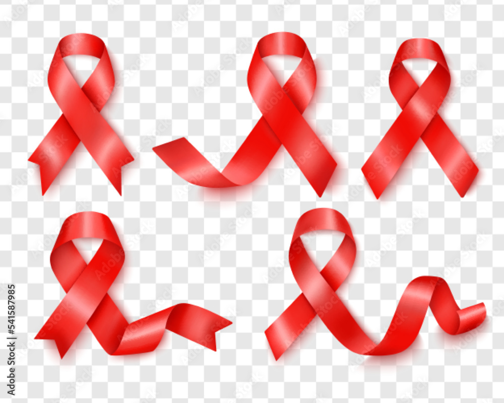 A set of red ribbons for leukemia and AIDS charities, a collection of ...
