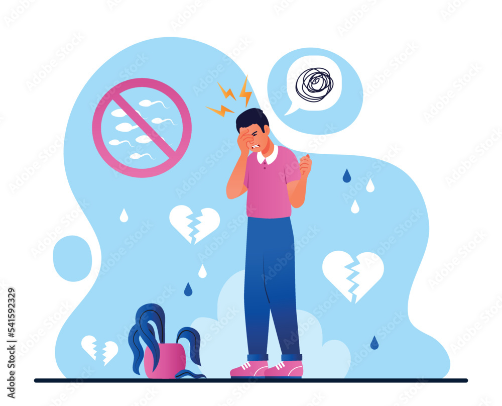 Man infertility concept. Frustrated young guy looks at test results and ...