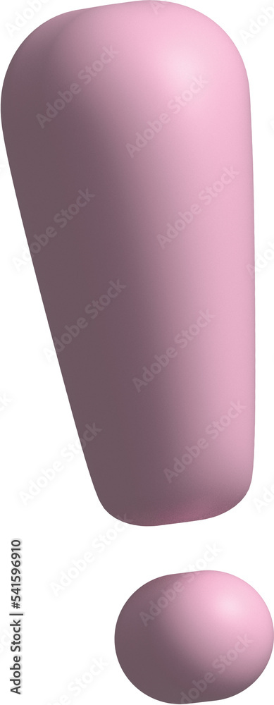 3D illustration render pink exclamation point symbol on transparent ...