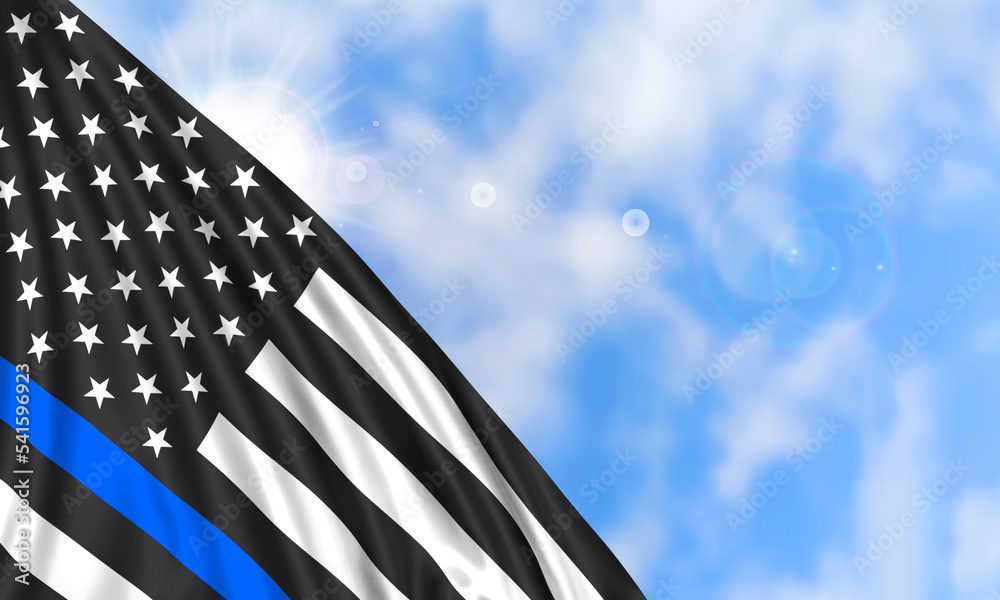 Thin Blue Line. American flag with police blue line on a background of ...