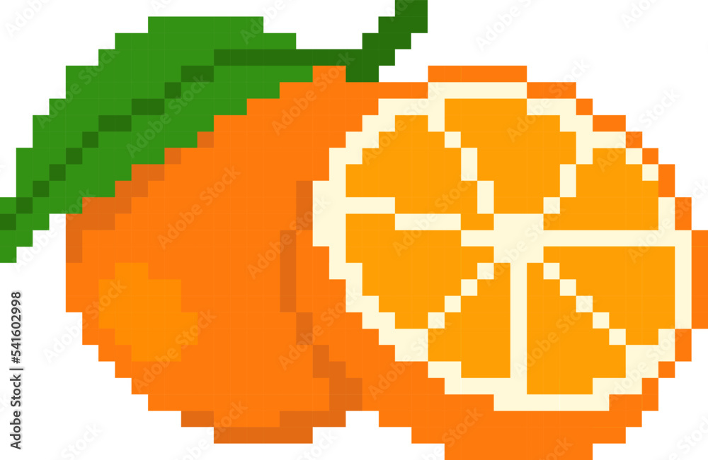 Slices and Whole Oranges Pixel Art. Orange fruit. Pixel art retro icons ...