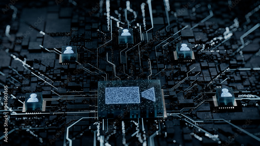 Video camera Technology Concept with Recording symbol on a Microchip ...