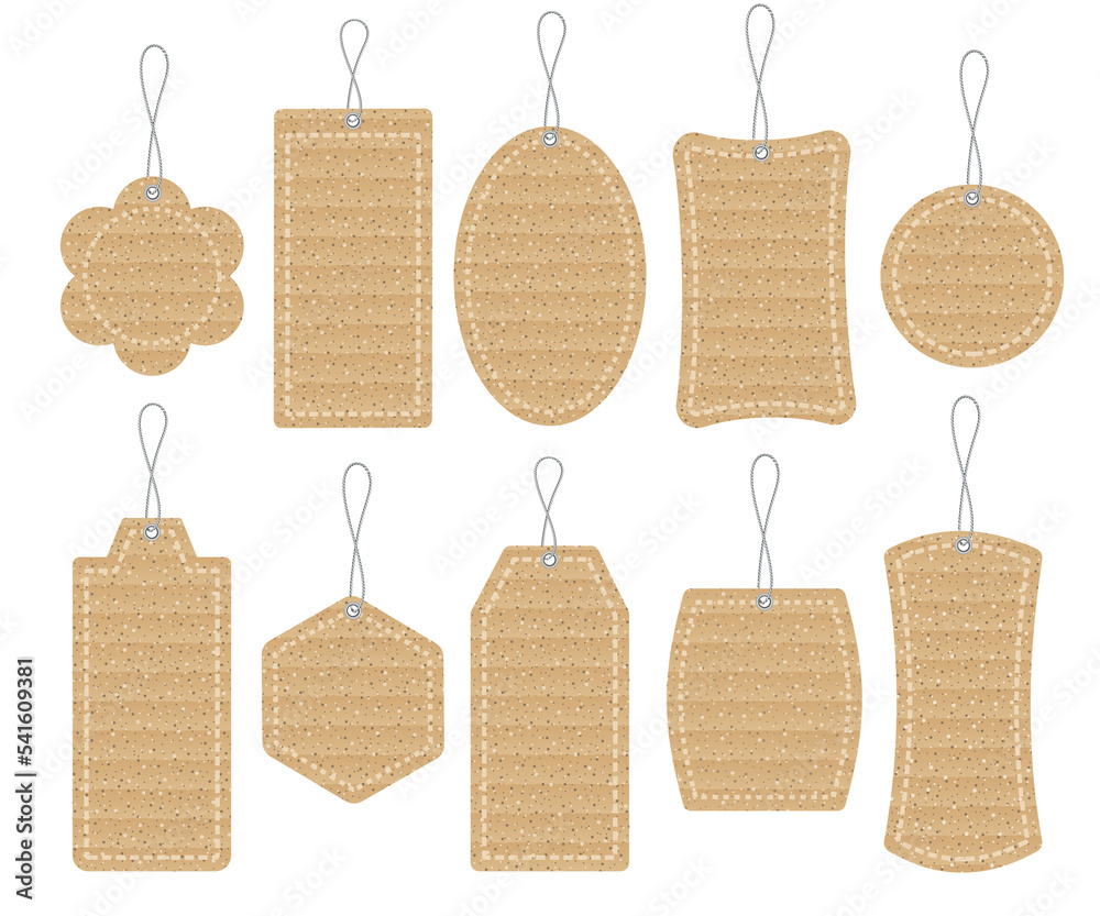 set of cardboard tags or labels with a cardboard texture in a realistic ...