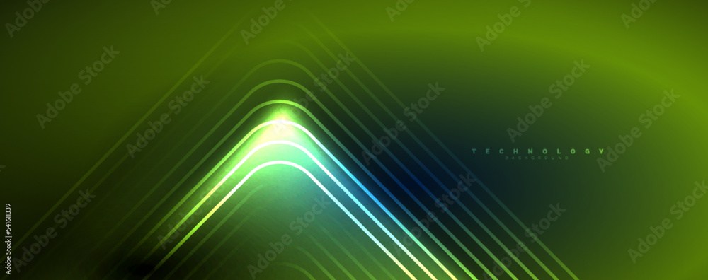 Neon glowing lines and angles, magic energy space light concept. Vector ...