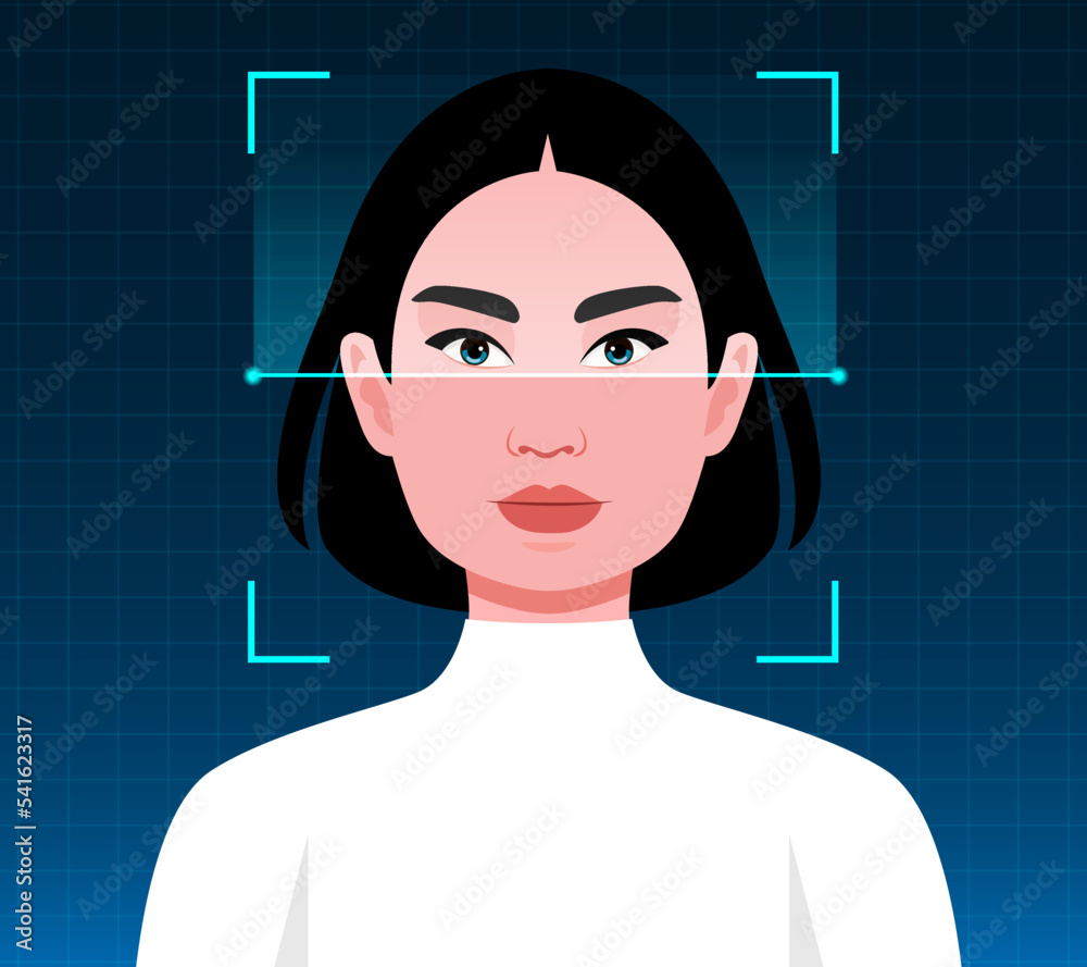 Face ID, Biometric scanning of woman, personal verification, cyber ...