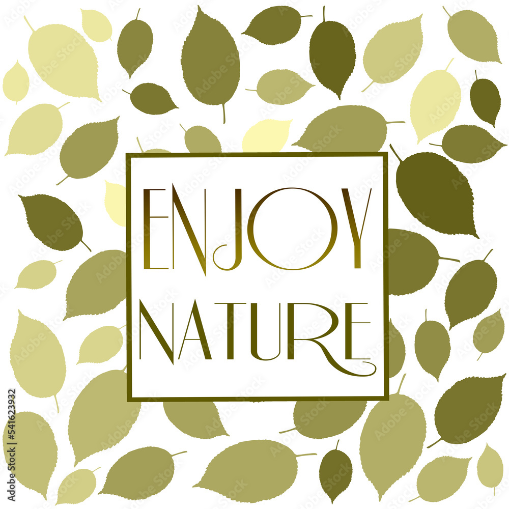 Green lettering in the frame with green leaves. illustrated background ...