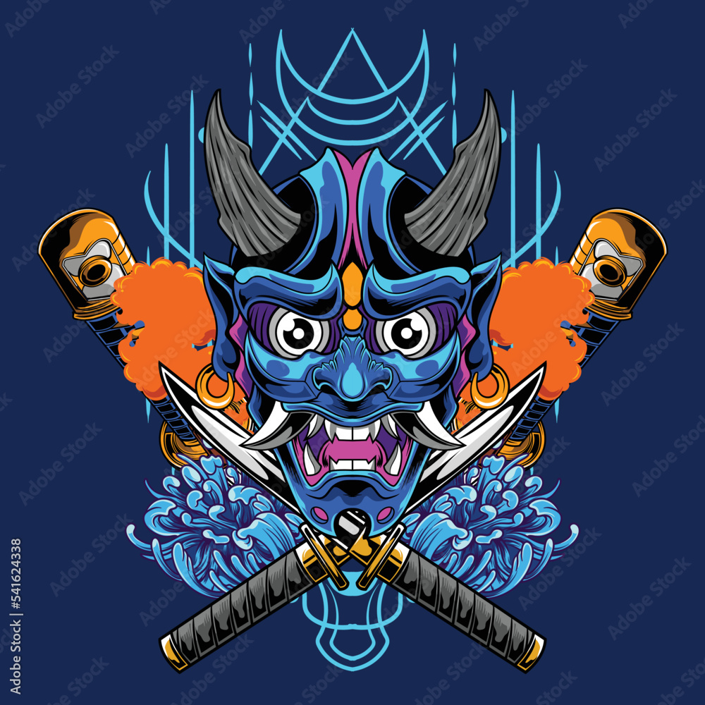 vector illustration of japanese oni mask Stock Vector | Adobe Stock