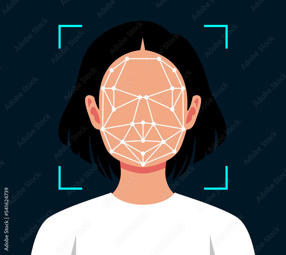 Biometric scanning of woman. Face recognition personal verification ...