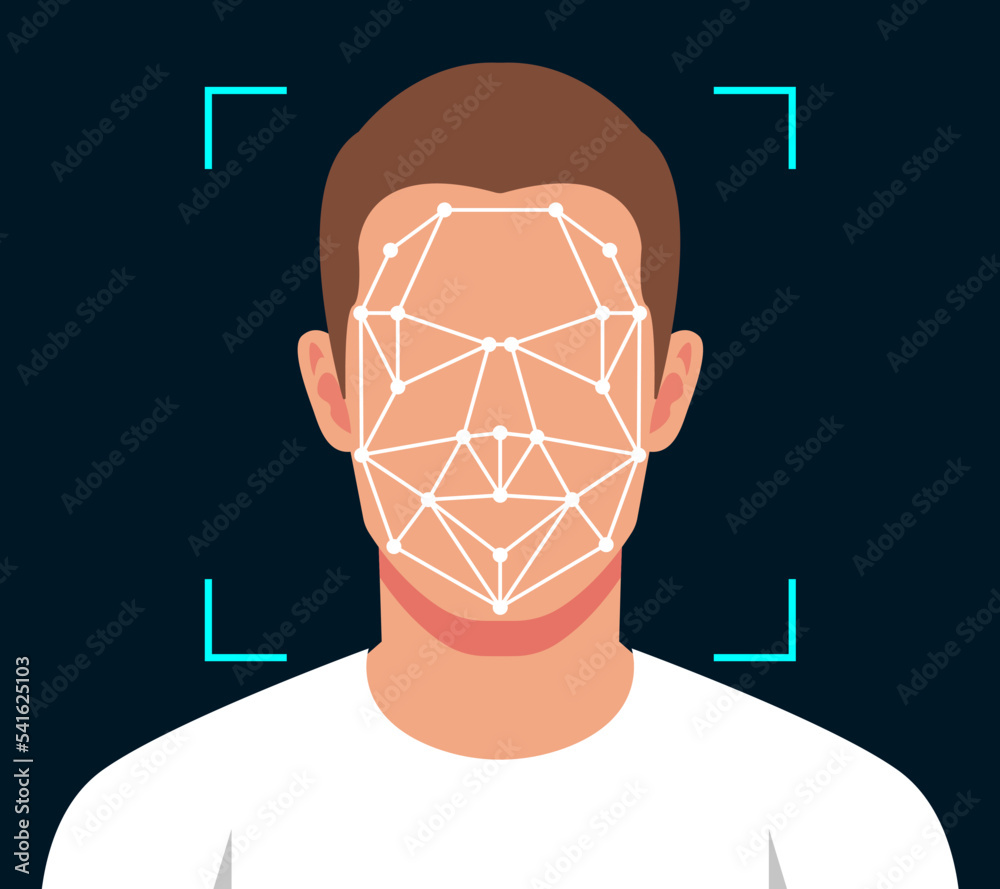 Biometric scanning of man. Face recognition personal verification ...