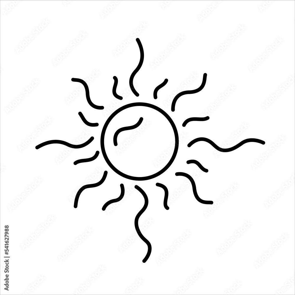 Vector black outline sun with wavy beams. Summer, vacation theme. Stock ...