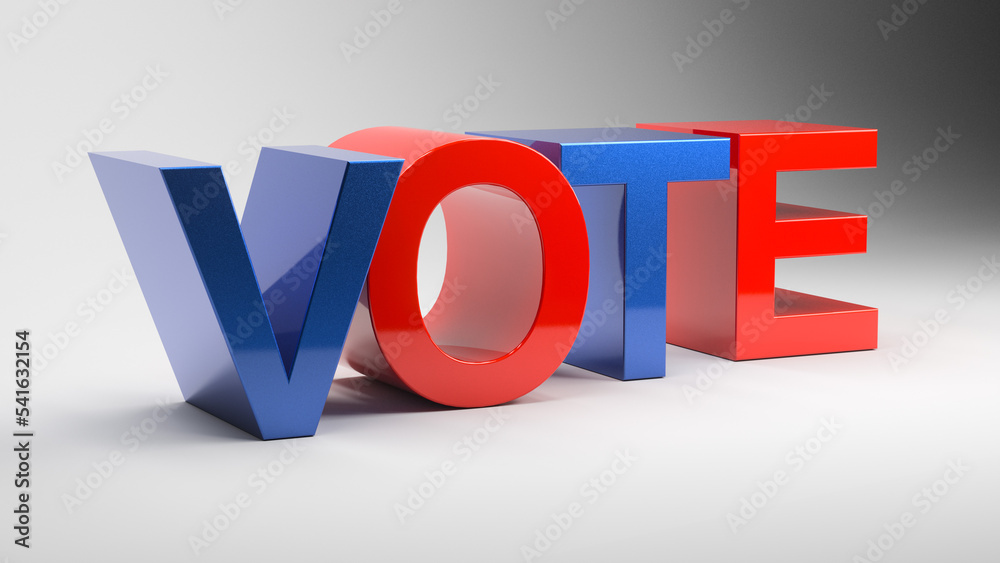 VOTE TEXT Blue & Red - Right Angle, 3D Text Render, Realistic on a ...