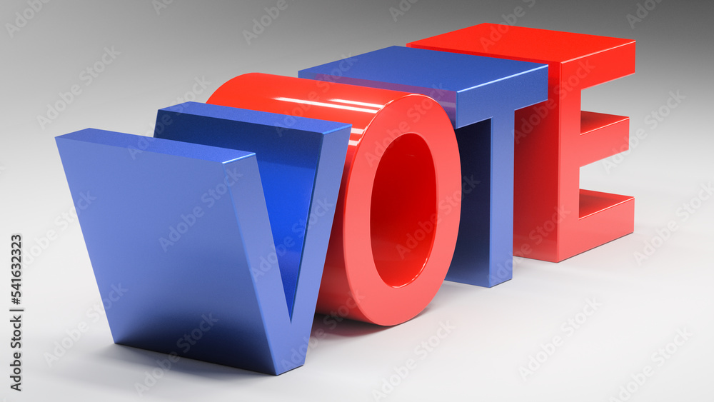 VOTE TEXT Blue & Red - Left Angle Closeup, 3D Text Render, Realistic on ...