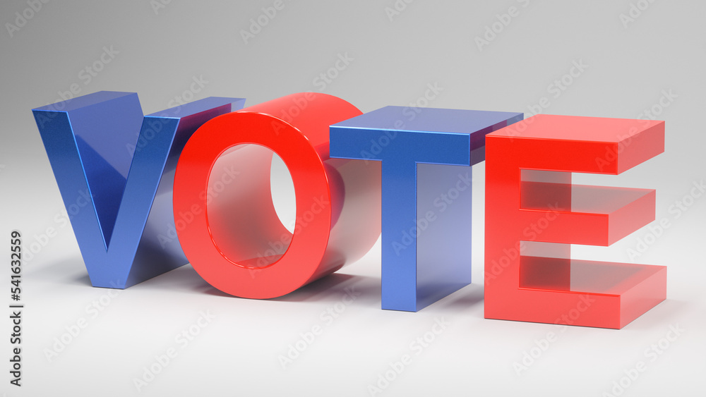 VOTE TEXT Blue & Red - Right Angle, 3D Text Render, Realistic on a ...